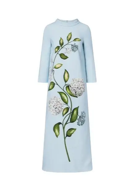 Oscar De La Renta Porcelain Flower Wool-blend Kaftan - Blue