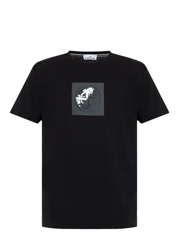 Stone Island Logo Printed Crewneck T-shirt - Black