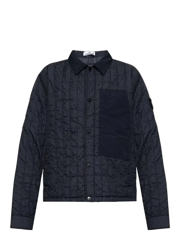 Stone Island Quilted Jacket With Removable Logo Patch - Blue