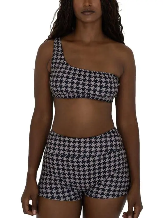 Geode Swimwear Bristol Bikini Top Houndstooth One-shoulder - Brown