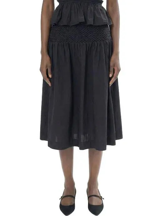 AREA STARS Cotton Smocked Waist Mira Skirt - Black
