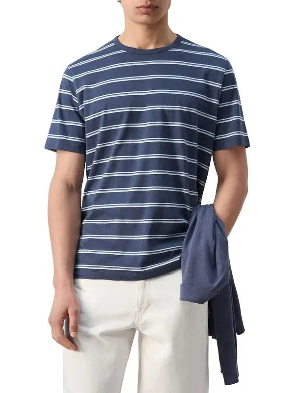 Mango Stripe Crewneck T-shirt - Navy