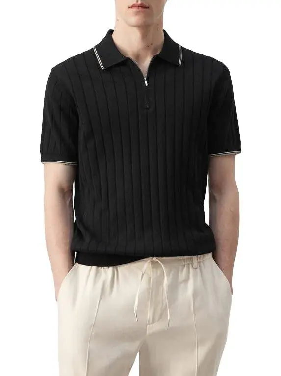 Mango Zip Placket Polo - Black