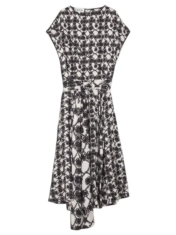 LANVIN Printed Silk Draped Dress - White/black