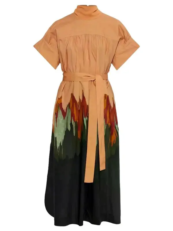 Ulla Johnson Graphic Print Belted Midi Dress - Orange