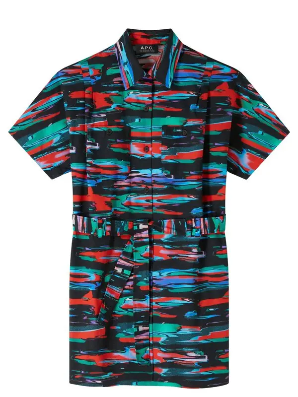 A.p.c. Suzanne Dress With Abstract Print And Belt - Multicoloured