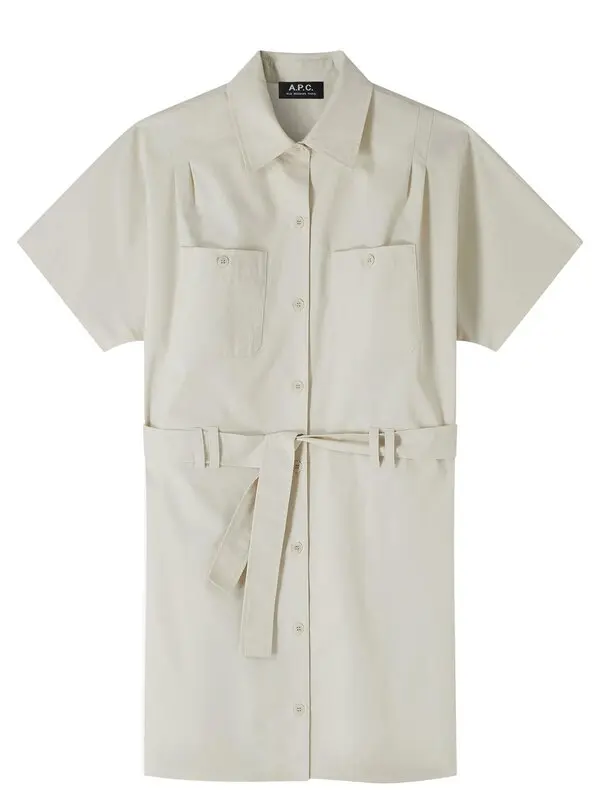 A.p.c. Straight-cut Cotton Dress With Removable Belt - Off White