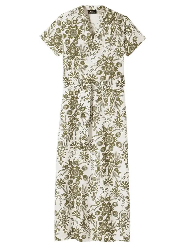 A.p.c. Annelie Maxi Dress With Original Print - Khaki