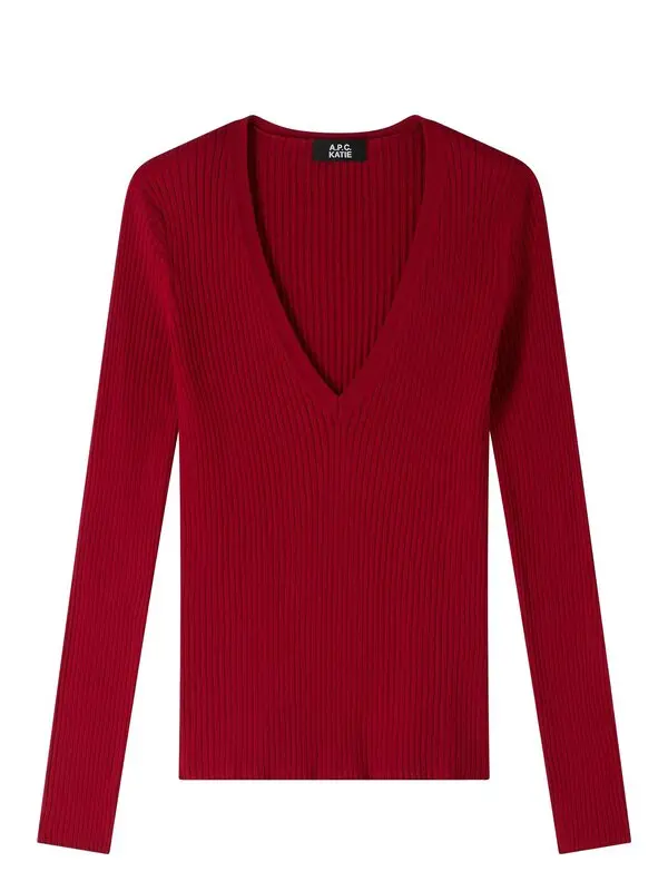 A.p.c. Camille Ribbed V-neck Sweater - Raspberry