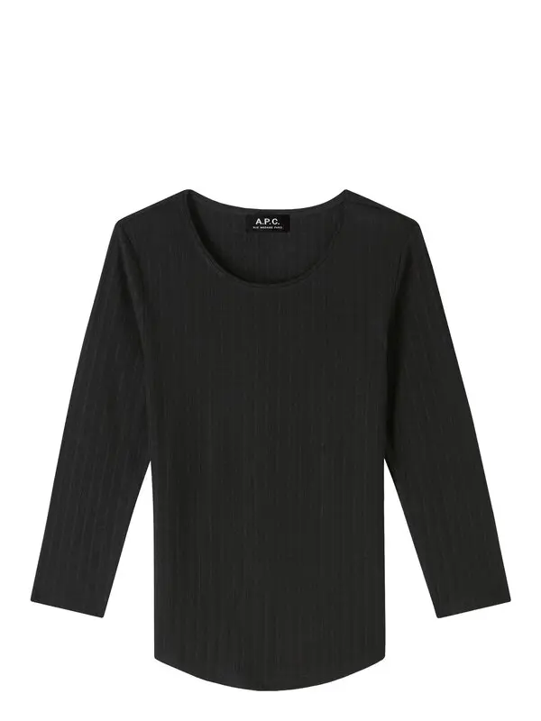 A.p.c. Fitted Ribbed 3/4 Sleeve Top - Black