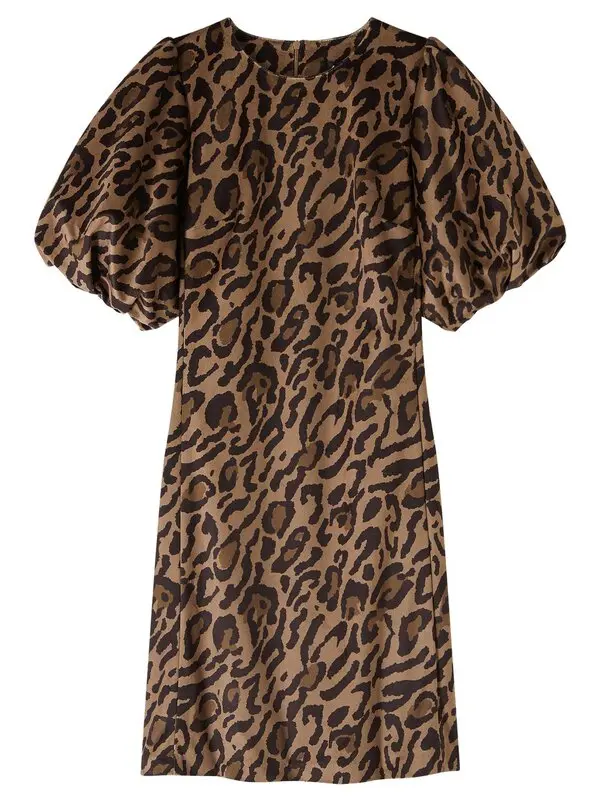 A.p.c. Leopard Print Puff Sleeve Dress - Chestnut Brown
