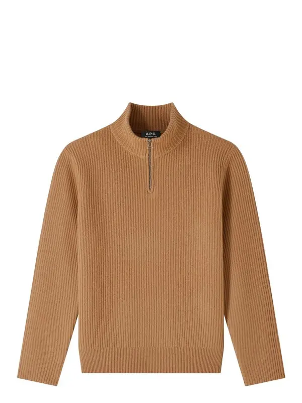 A.p.c. Ribbed Knit Half-zip Sweater - Camel
