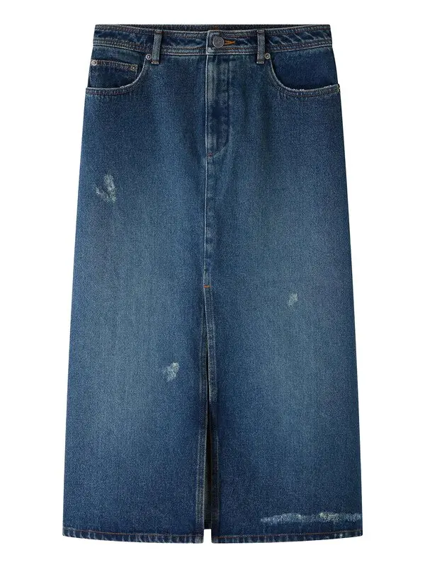 A.p.c. Flared Mid-calf Denim Skirt With Front Slit - Indigo