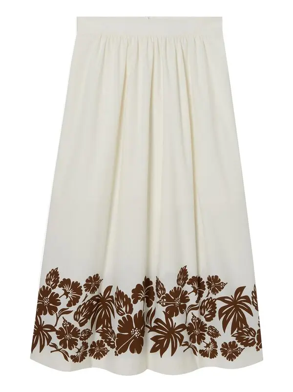 A.p.c. Flared Mid-calf Skirt With Tropical Print - Ecru