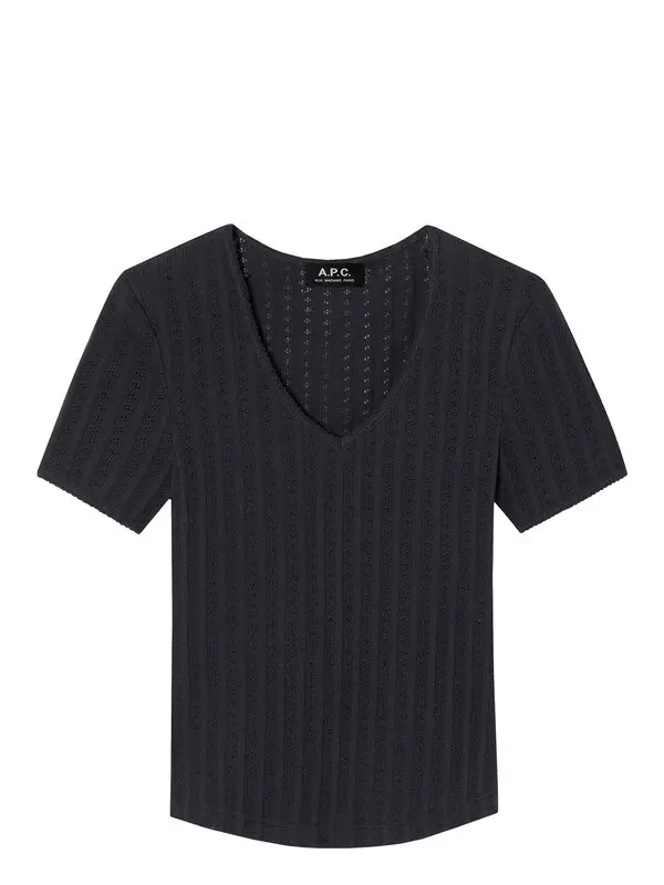 A.p.c. Livia V-neck T-shirt With Embroidered Details - Black