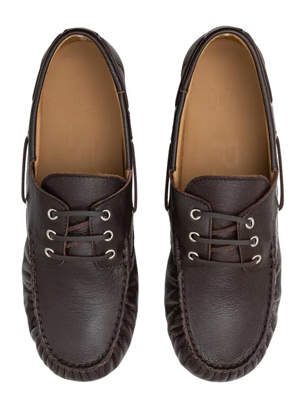 A.p.c. Leather Boat Shoes With 3-eyelet Lacing - Chestnut Brown