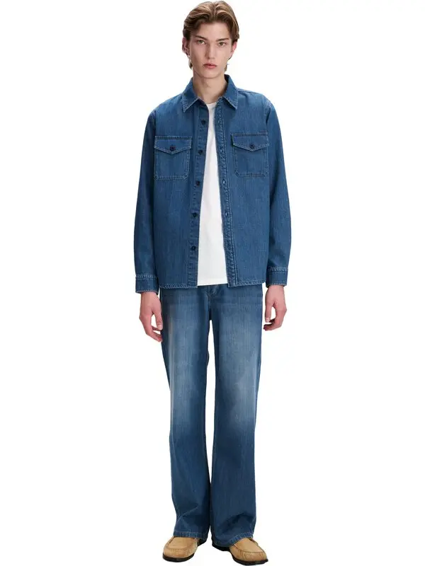 A.p.c. Faded Denim Overshirt With Pockets - Blue