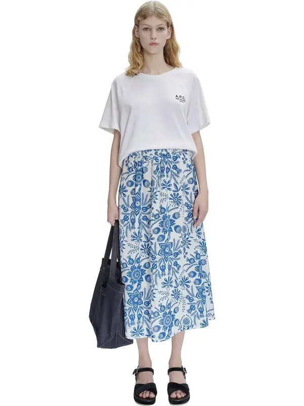 A.p.c. Printed Midi Skirt With Hidden Zip - Blue