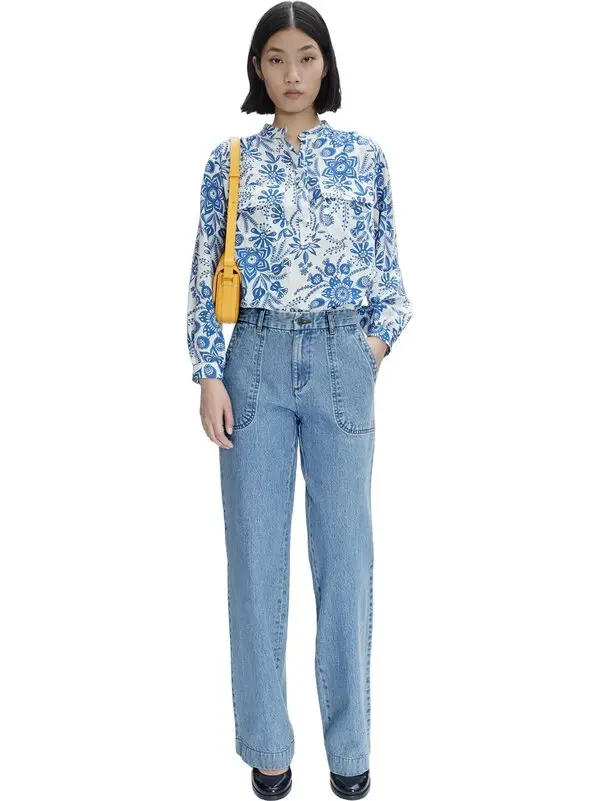 A.p.c. Printed Mandarin Collar Blouse - Blue
