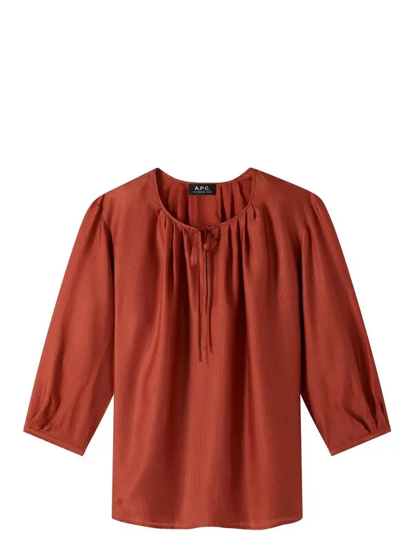 A.p.c. Anouk Blouse With Keyhole Collar Ties - Terracotta