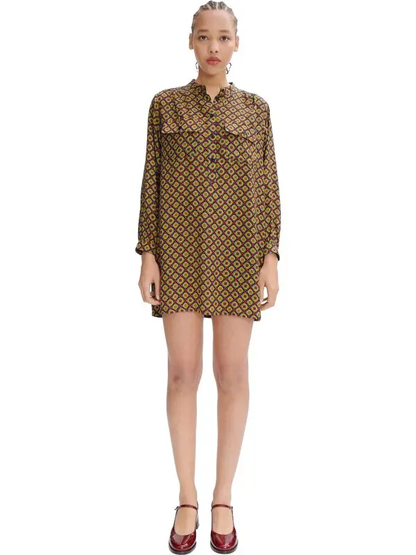 A.p.c. Mathilde Dress With Mandarin Collar And Printed Viscose - Fuchsia