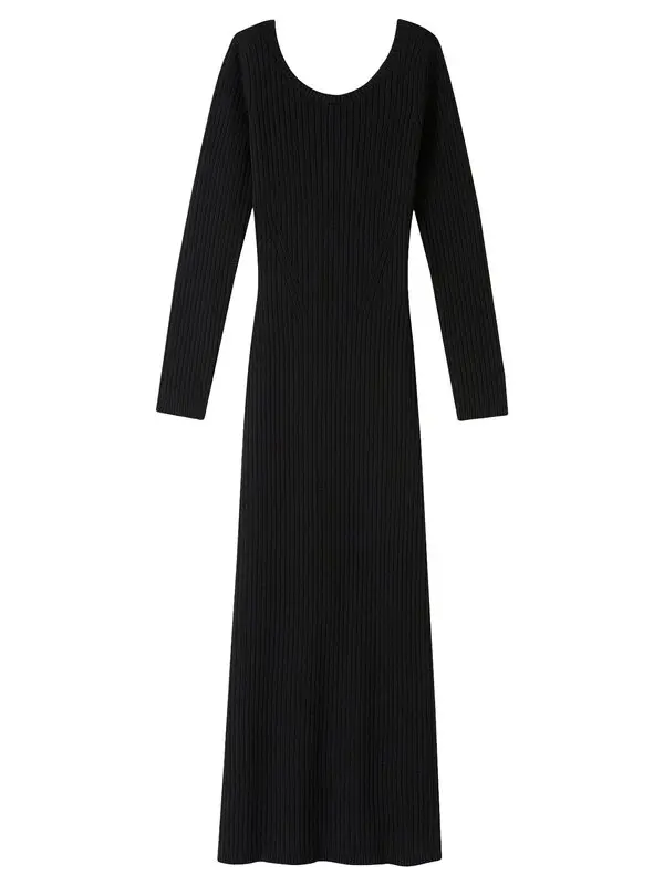 A.p.c. Ribbed Maxi Dress With Openwork Sides - Black