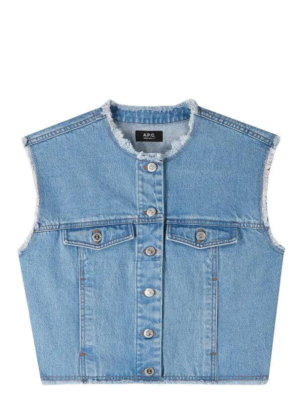 A.p.c. Denim Vest With Fringe Detail - Light Blue