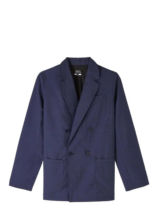 A.p.c. Double Breasted Crinkled Jacket - Navy Blue