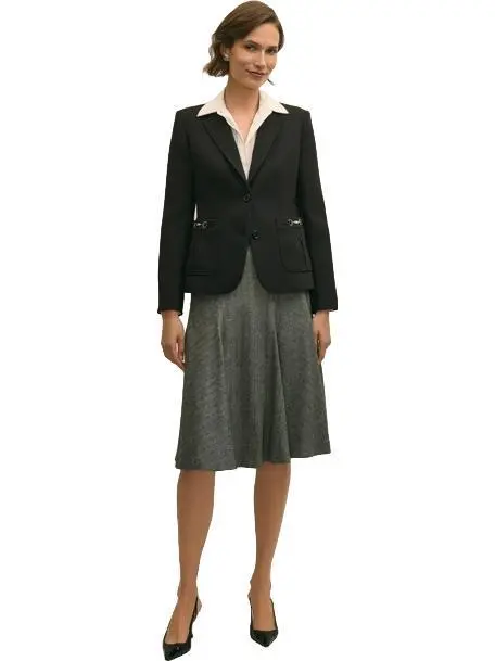 Brooks Brothers Wool-blend Pleated Herringbone Skirt - Black
