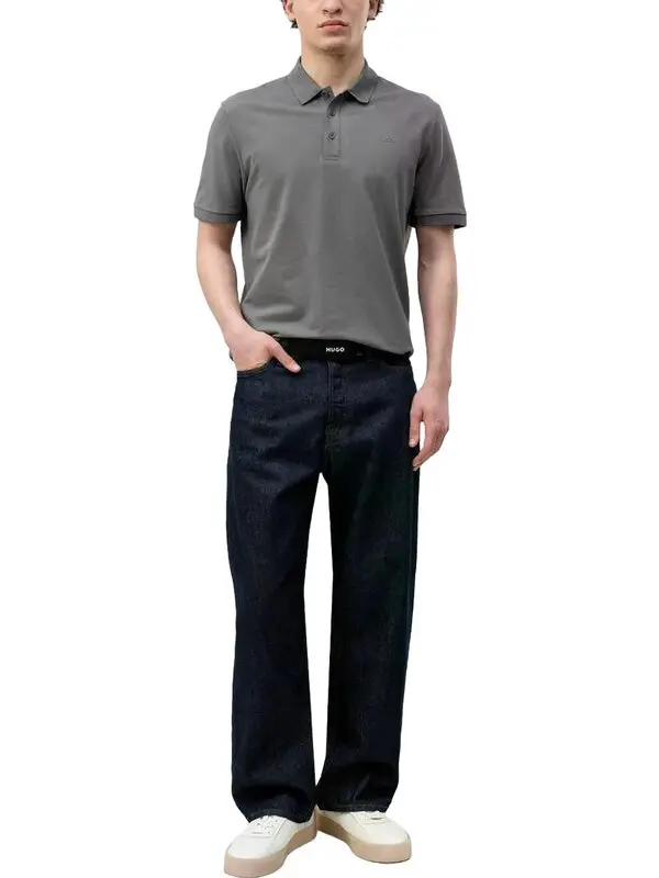 Hugo Logo-print Piqué Polo Shirt - Grey