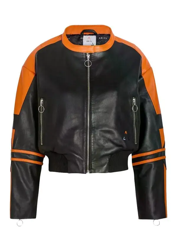 AN-Y1 Colour-block Leather Biker Jacket - Black