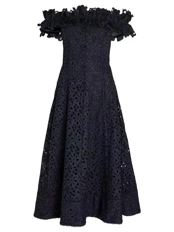 Rebecca Vallance Guipure Lace Off-the-shoulder Midi Dress - Blue