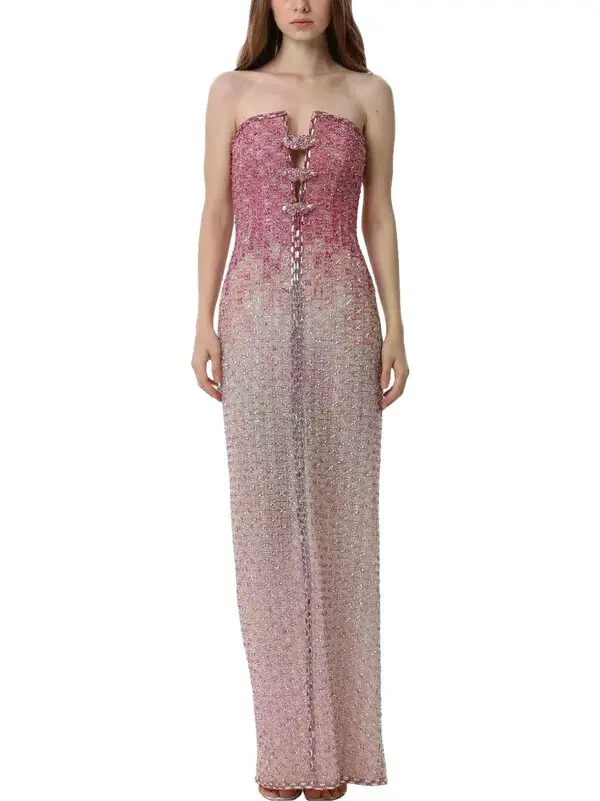 DINA MELWANI Crystal Lattice Strapless Column Maxi Dress - Pink