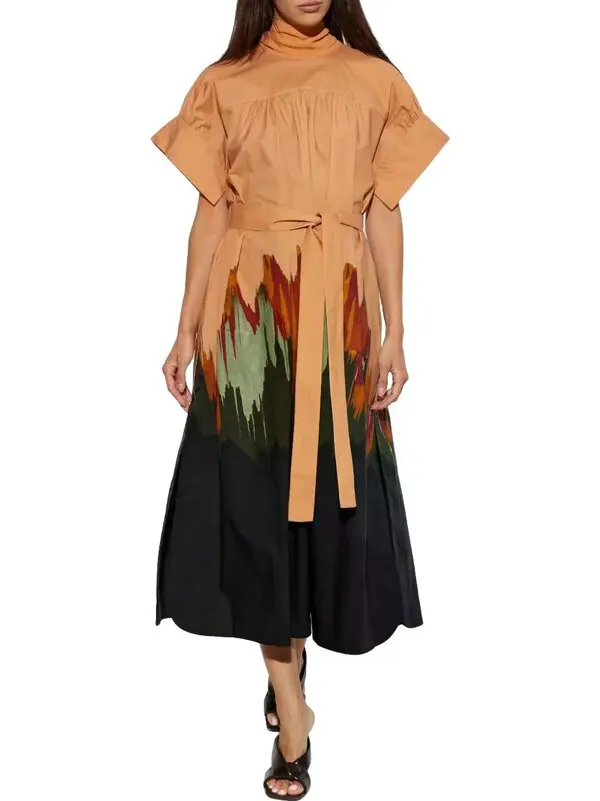 Ulla Johnson Graphic Print Belted Midi Dress - Orange