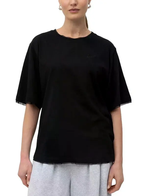 BOSS Tulle Trim Logo Plaque T-shirt - Black