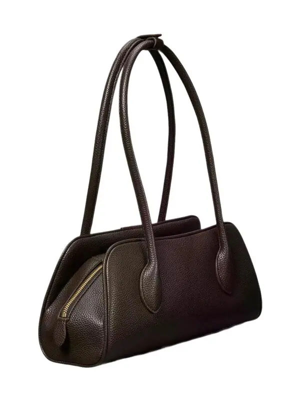 Calvin Klein Grained Leather Shoulder Bag With Logo Charm - Brown