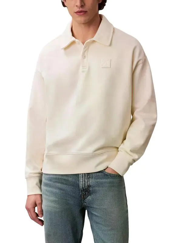 Calvin Klein Logo-patch Polo-collar Sweater - Neutrals