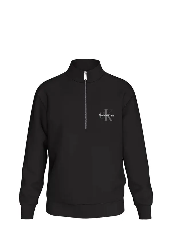 Calvin Klein Quarter-zip Logo-print Sweater - Black
