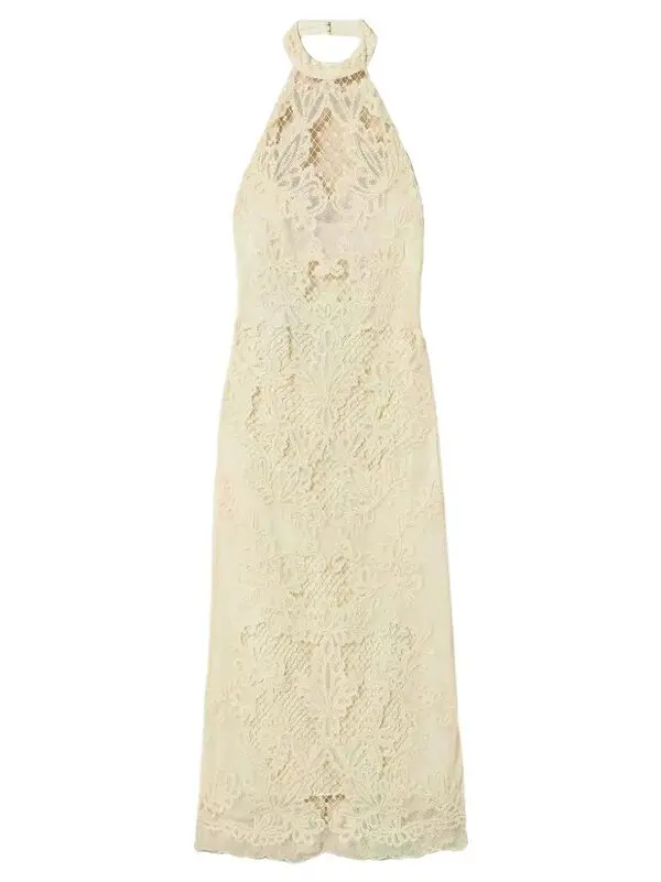 TWINSET Long Embroidered Mesh Dress - Neutrals