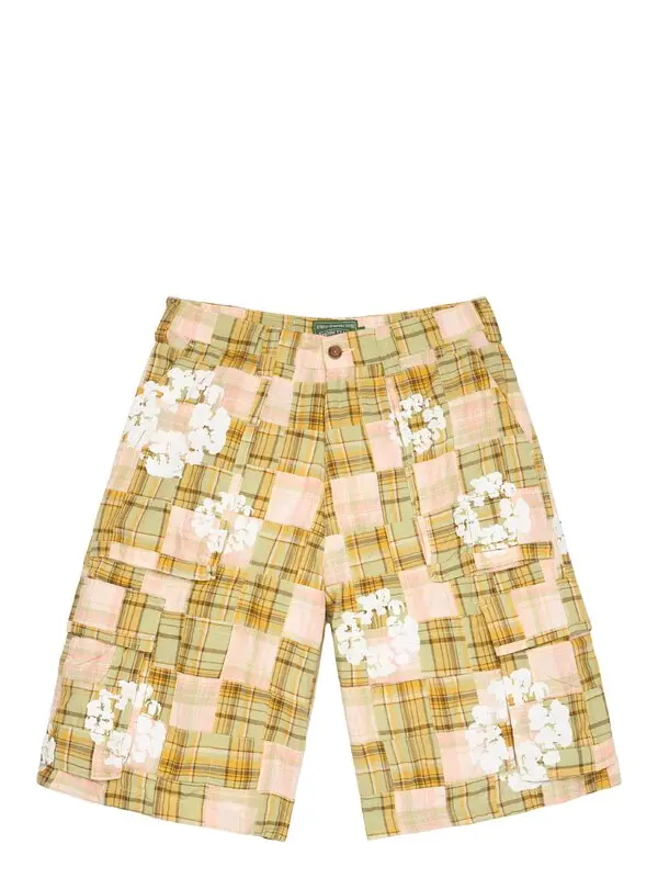 DENIM TEARS Cotton Wreath Cargo Short Madras - Multicolor