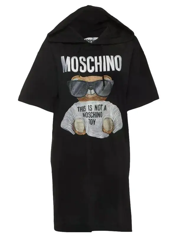 Moschino Teddy Bear Embroidered Hooded Mini Dress - Black