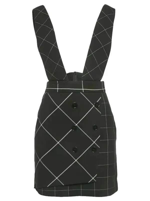 Maje Gabardine Windowpane Pinafore Dress - Black
