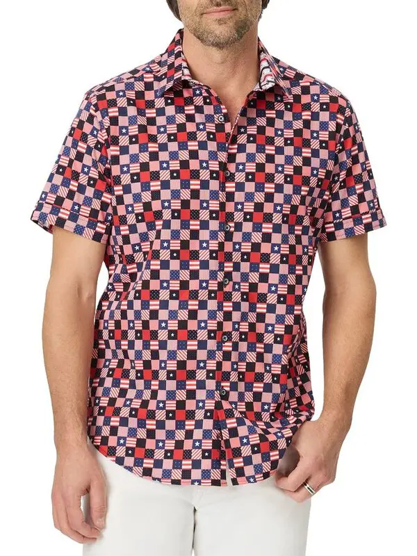 Robert Graham Stars Aligned Short Sleeve Stretch Cotton Button-up Shirt - Multi