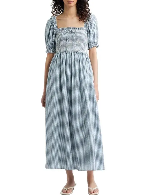 Hill House Home The Scarlett Nap Fit & Flare Midi Dress - Teal Gingham