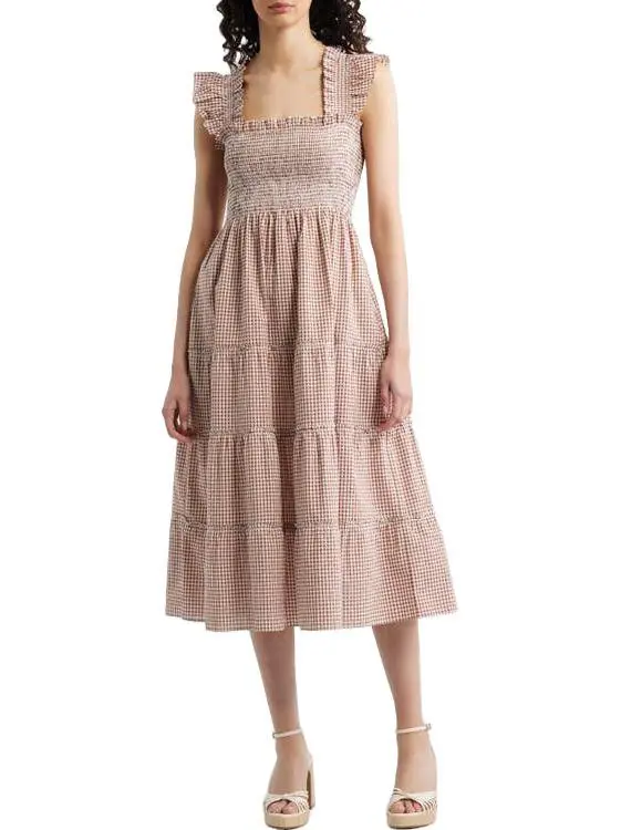 Hill House Home The Ellie Smocked Waist Midi Dress - Rust Gingham