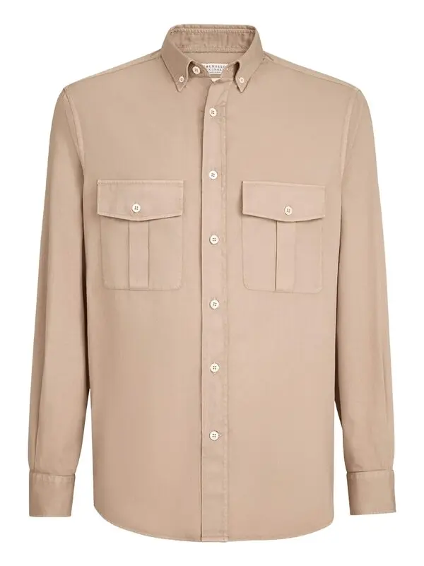 Brunello Cucinelli Cotton Garment-dyed Shirt - Brown