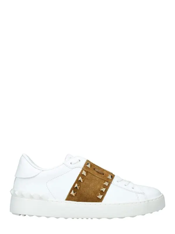 Valentino Garavani Leather Open Rockstud Sneakers - Beige