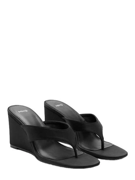 Mango Satin Wedge Flip Flop - Black