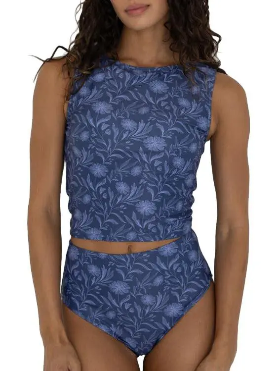 Geode Swimwear Cobalt High Neck Floral Print Tankini Top - Blue