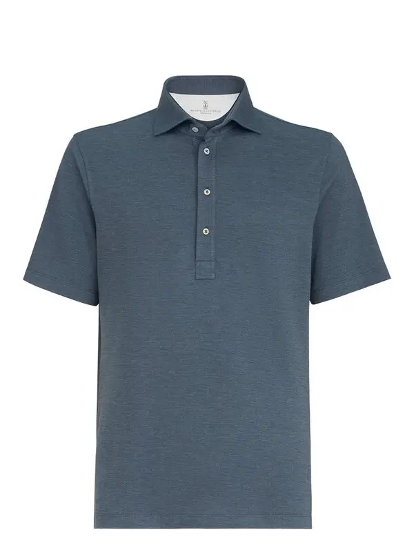 Brunello Cucinelli Virgin Wool-silk-cotton Polo Shirt - Blue